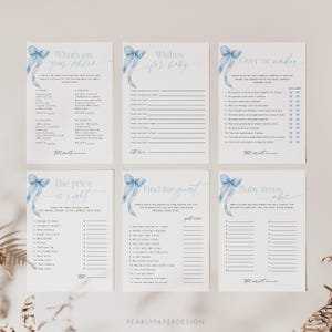 Blue Baby Shower Game Bundle, Blue Bow Baby Game Bundle Template ...