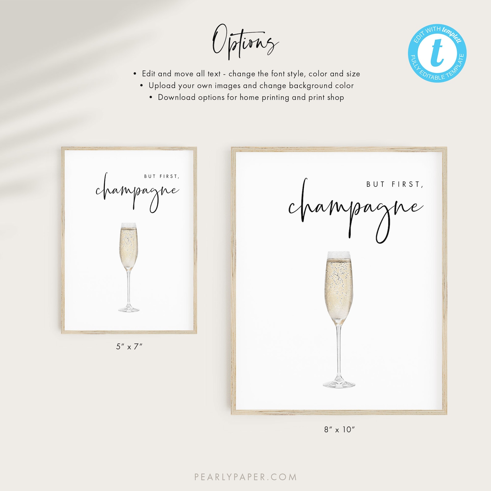Champagne Sign Template Download Modern Wedding Drinks Sign - Etsy