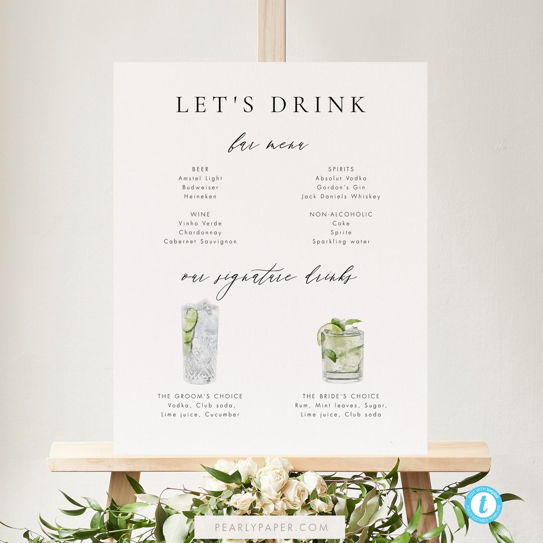 Printable Bar Menu Template Download Signature Cocktails Sign - Etsy