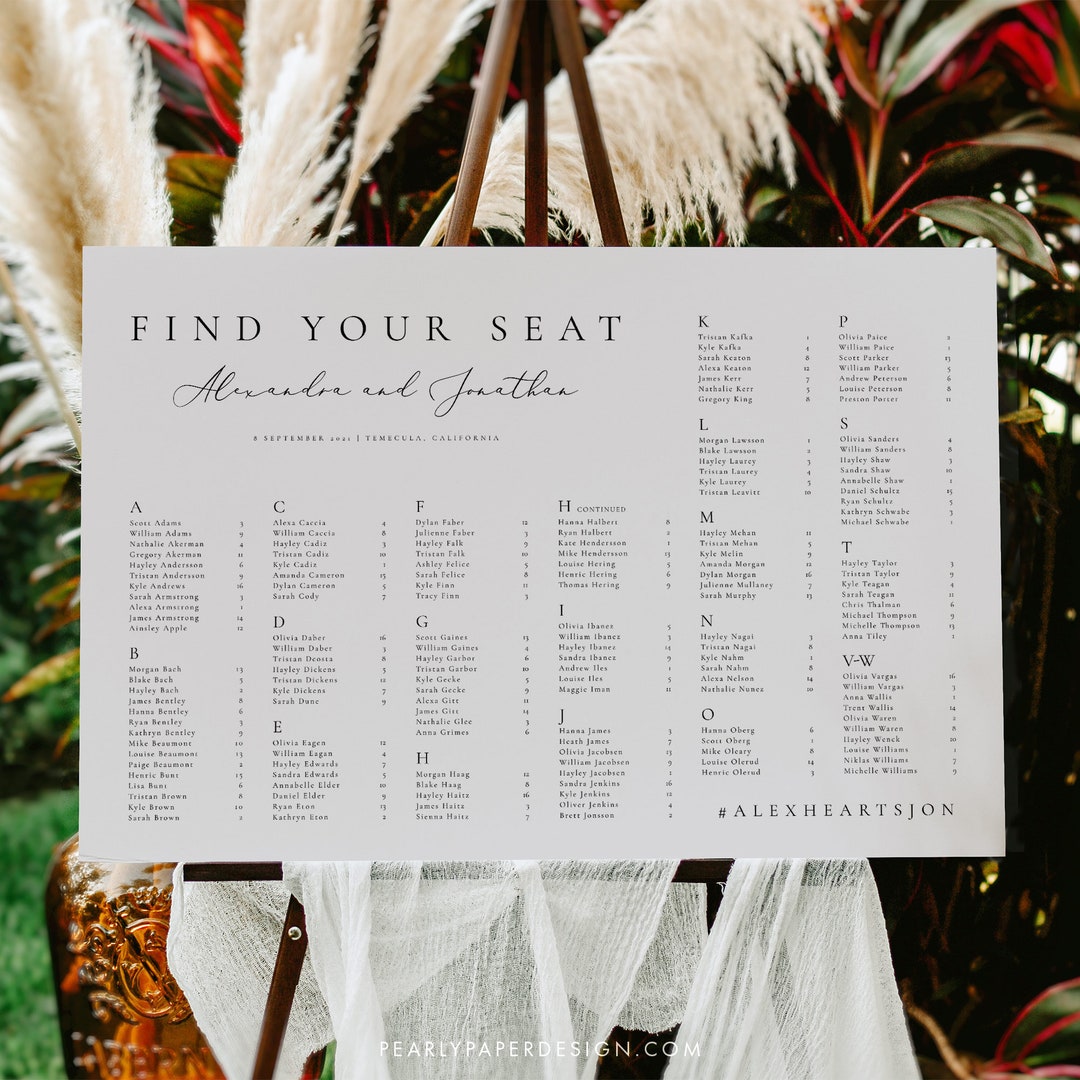 DIY Alphabetical Seating Chart Template, Printable Seating Plan ...