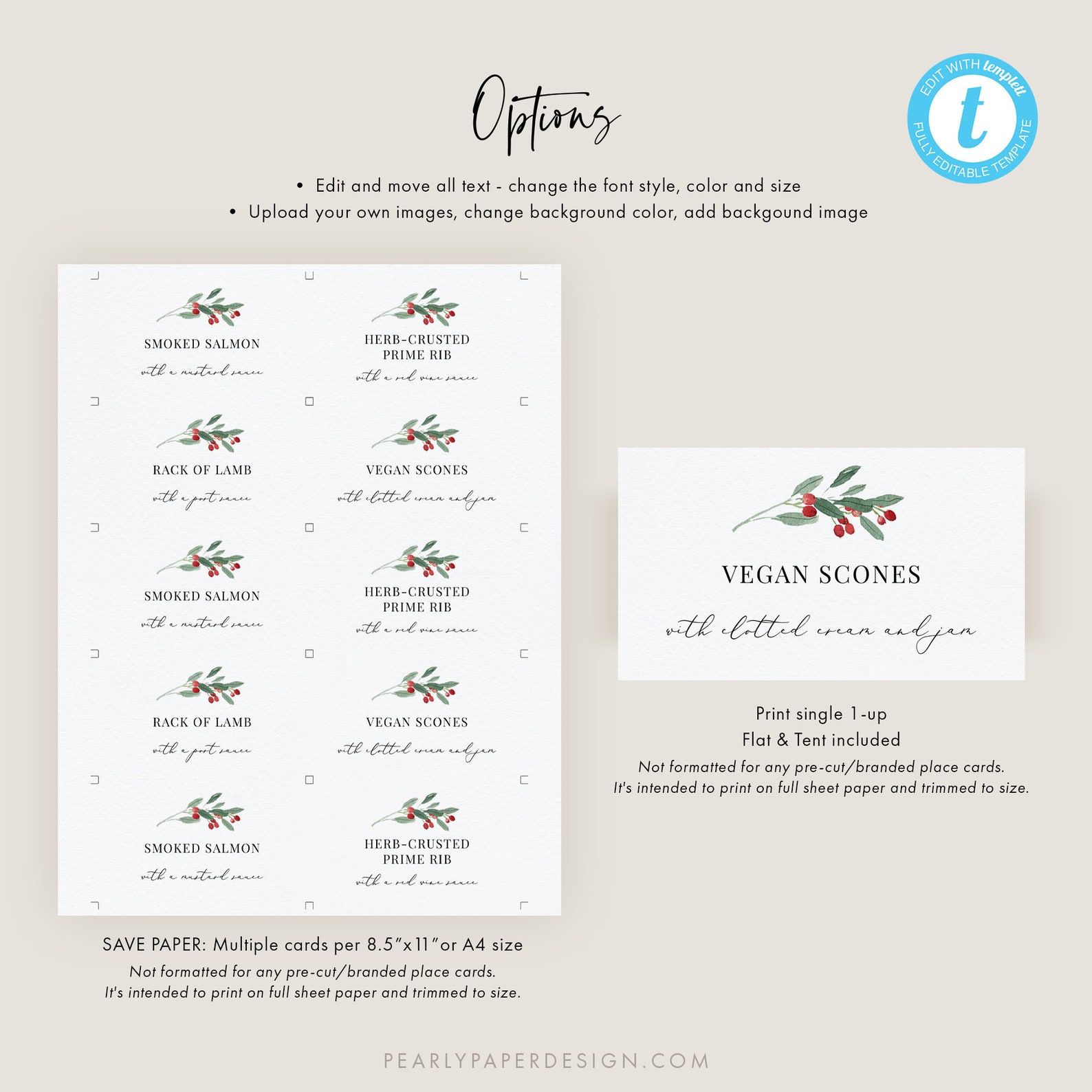 Christmas Buffet Card Template Wedding Buffet Label Modern - Etsy