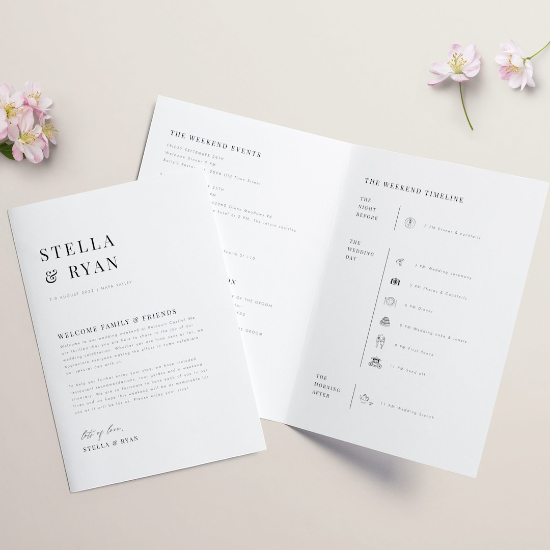 Elegant Wedding Weekend Itinerary Template Weekend Timeline Program ...