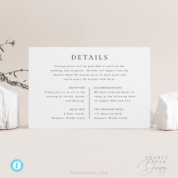 Details Card Template Details Card Wedding Insert Printable | Etsy
