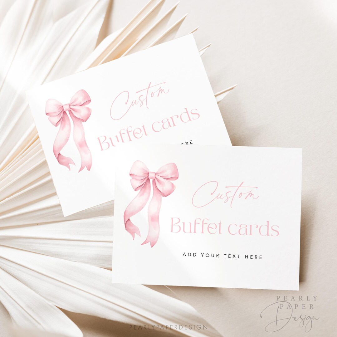 Pink Bow Buffet Cards Template, Coquette Food Label, Modern Buffet ...