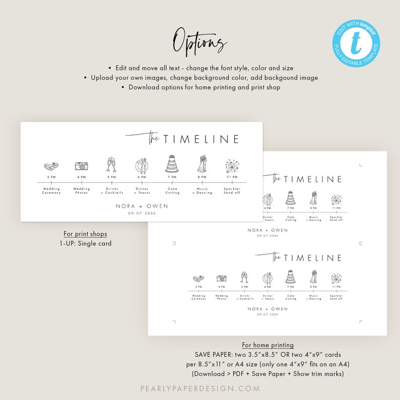 Wedding Day Timeline Card Template, Minimalist Wedding Timeline ...