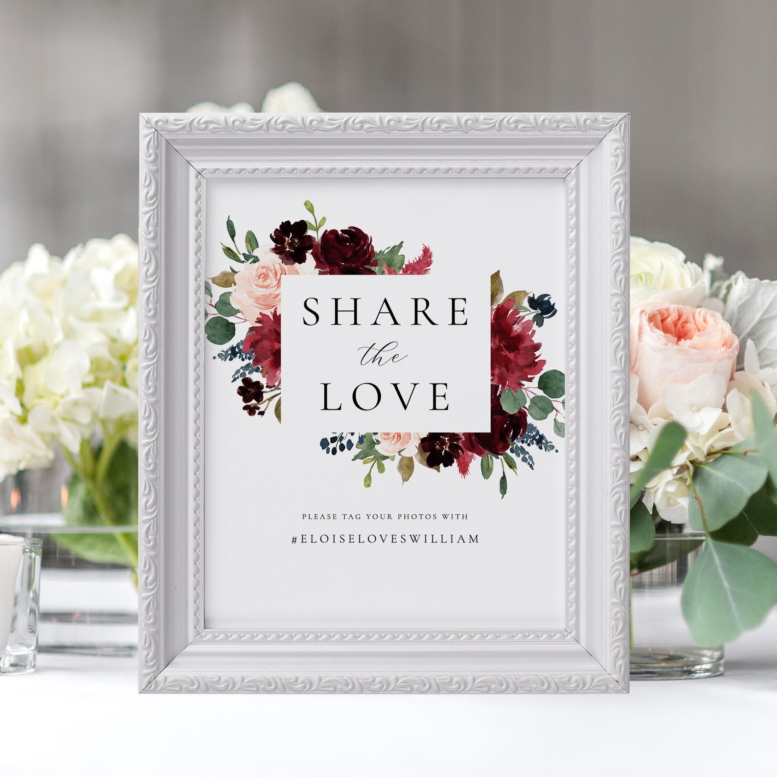 Share the Love Sign Template Wedding Hashtag Sign Instagram Burgundy ...