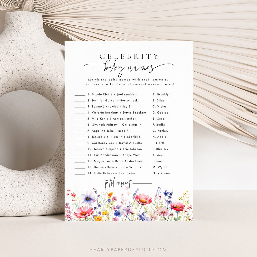 Celebrity Baby Name Game Template, Floral Baby Shower Game, Boho Baby ...
