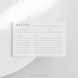 Minimalist Recipe Card Personalized Recipe Template Download Modern ...