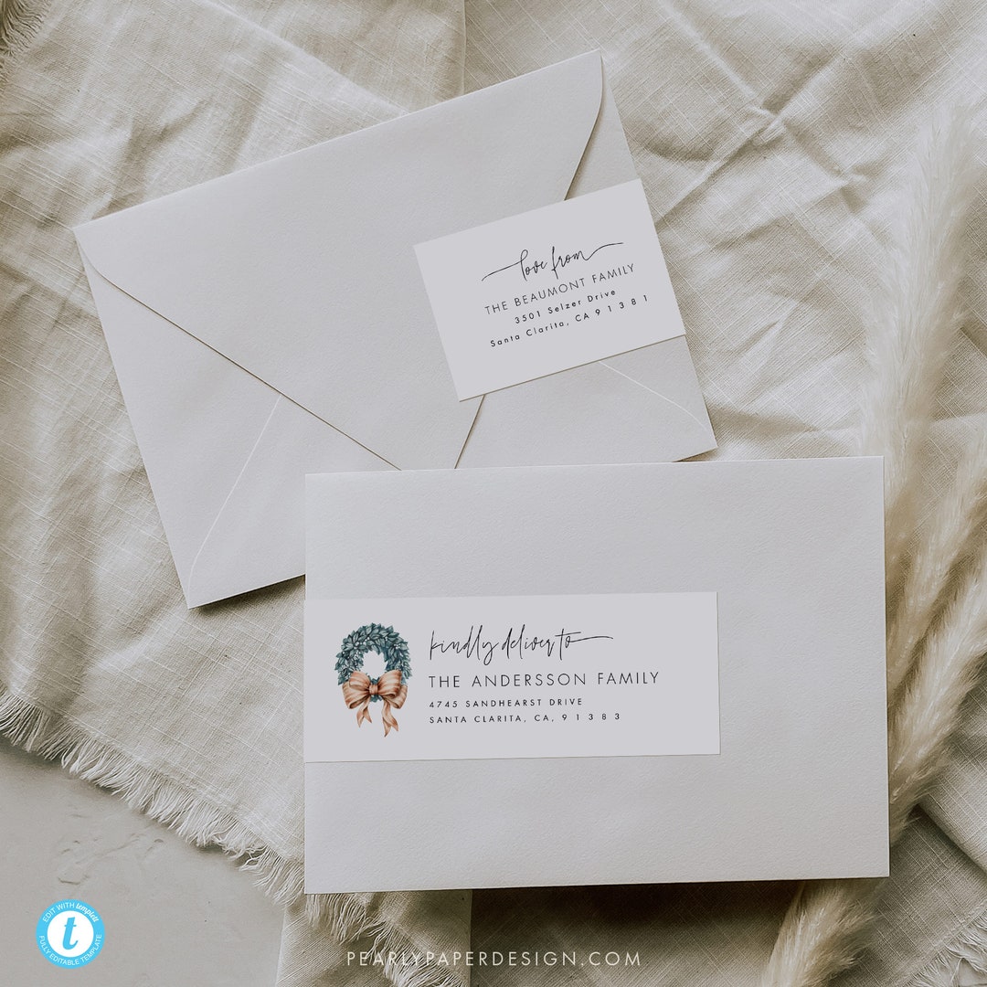 Holiday Address Label Template, Wraparound Address Label for Envelope ...