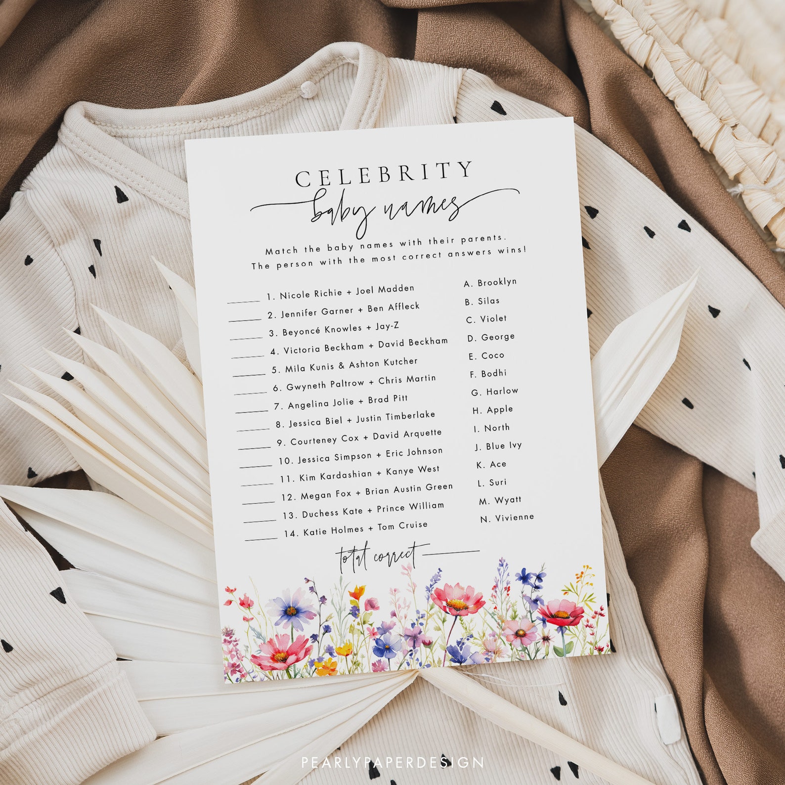 Celebrity Baby Name Game Template, Floral Baby Shower Game, Boho Baby ...