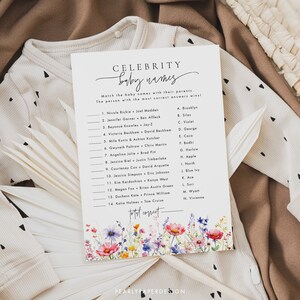 Celebrity Baby Name Game Template, Floral Baby Shower Game, Boho Baby ...