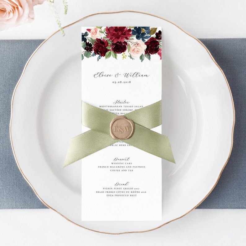 Menu Template Editable Wedding Menu Cards Rustic Wedding Menu | Etsy