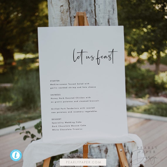 Wedding Menu Sign Template Buffet Sign Minimalist Menu Poster - Etsy
