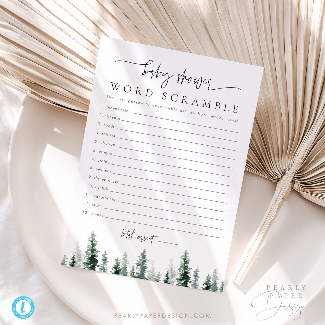 Rustic Baby Word Scramble Game Template, Boho Baby Shower Word Scramble ...