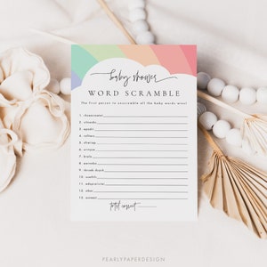 Rainbow Baby Word Scramble Game Template, Boho Baby Shower Word ...
