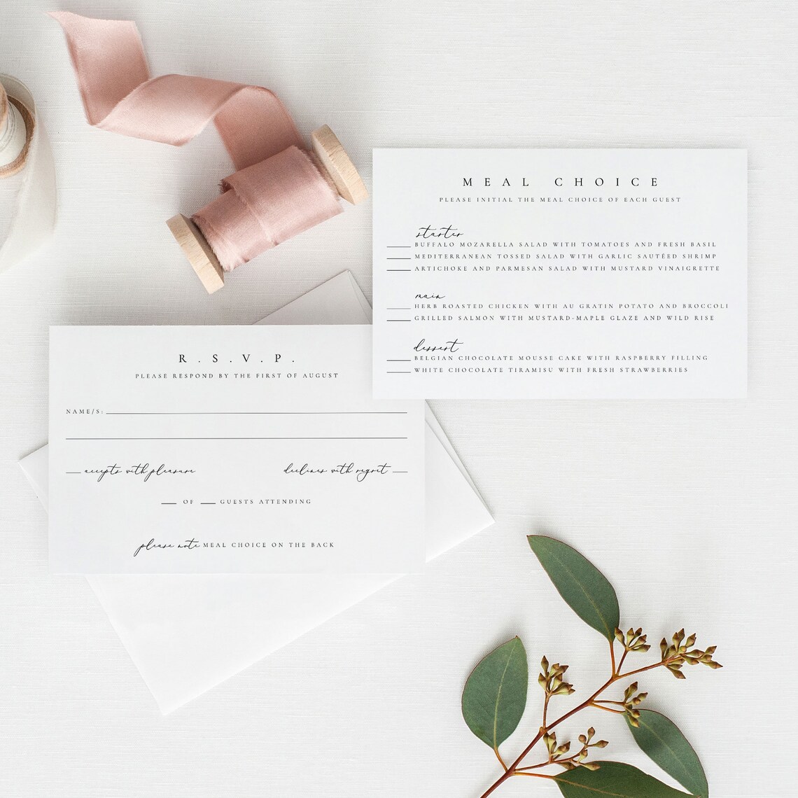 RSVP Card With Meal Option and Menu Modern Wedding Response Wedding ...