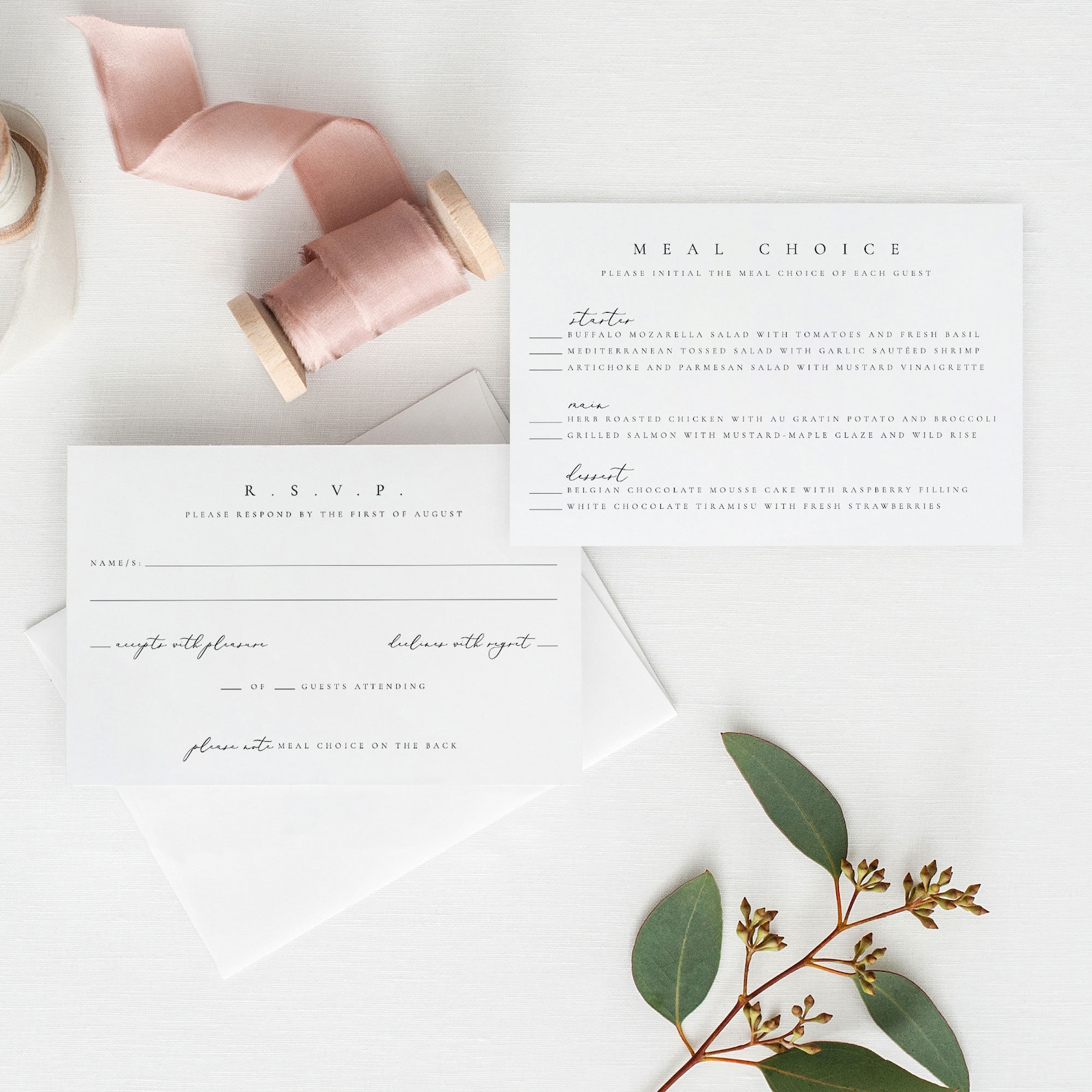 RSVP Card With Meal Option and Menu Modern Wedding Response Wedding ...