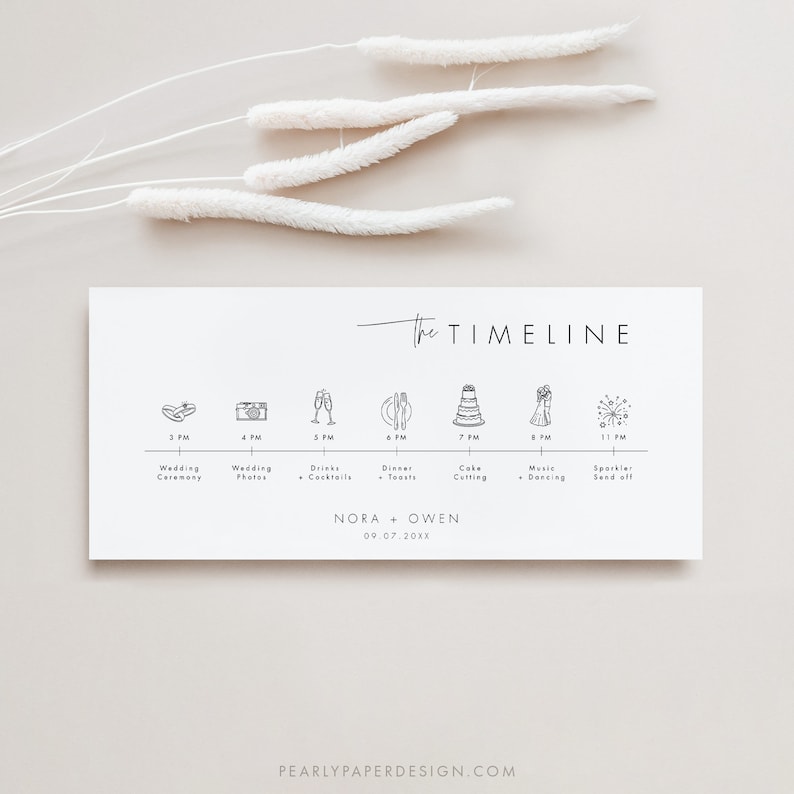 Wedding Day Timeline Card Template, Minimalist Wedding Timeline ...