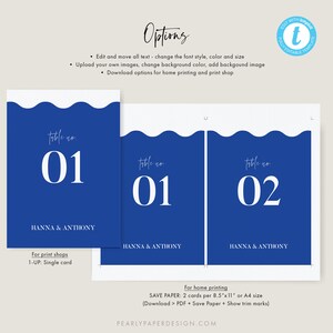 Blue Retro Table Numbers Template, Wedding Table Cards Printable Table ...