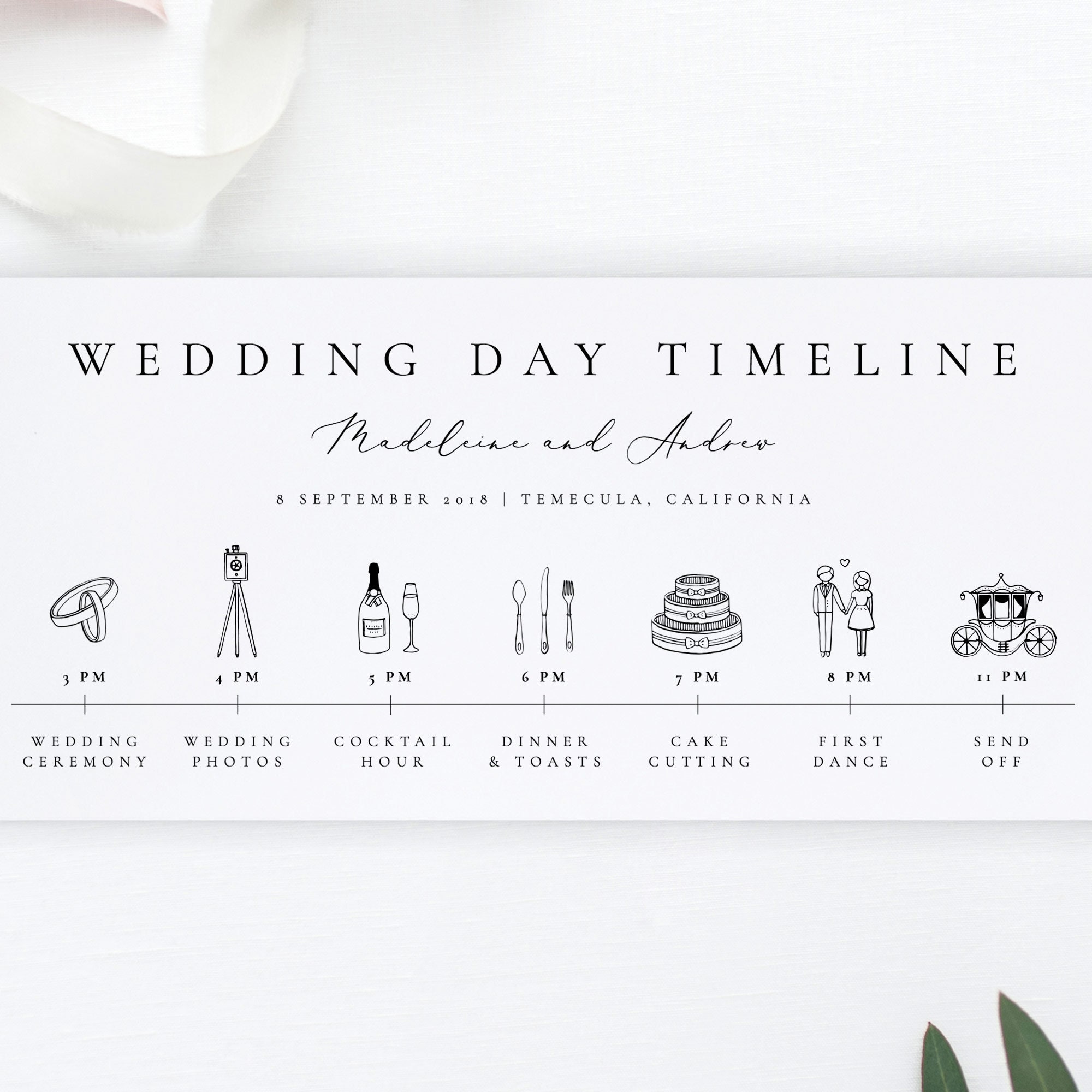 Modern Wedding Day Timeline Card Template Simple Wedding - Etsy