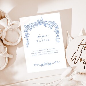 Diaper Raffle Game Template, Blue Floral Baby Shower Game, Toile Baby ...