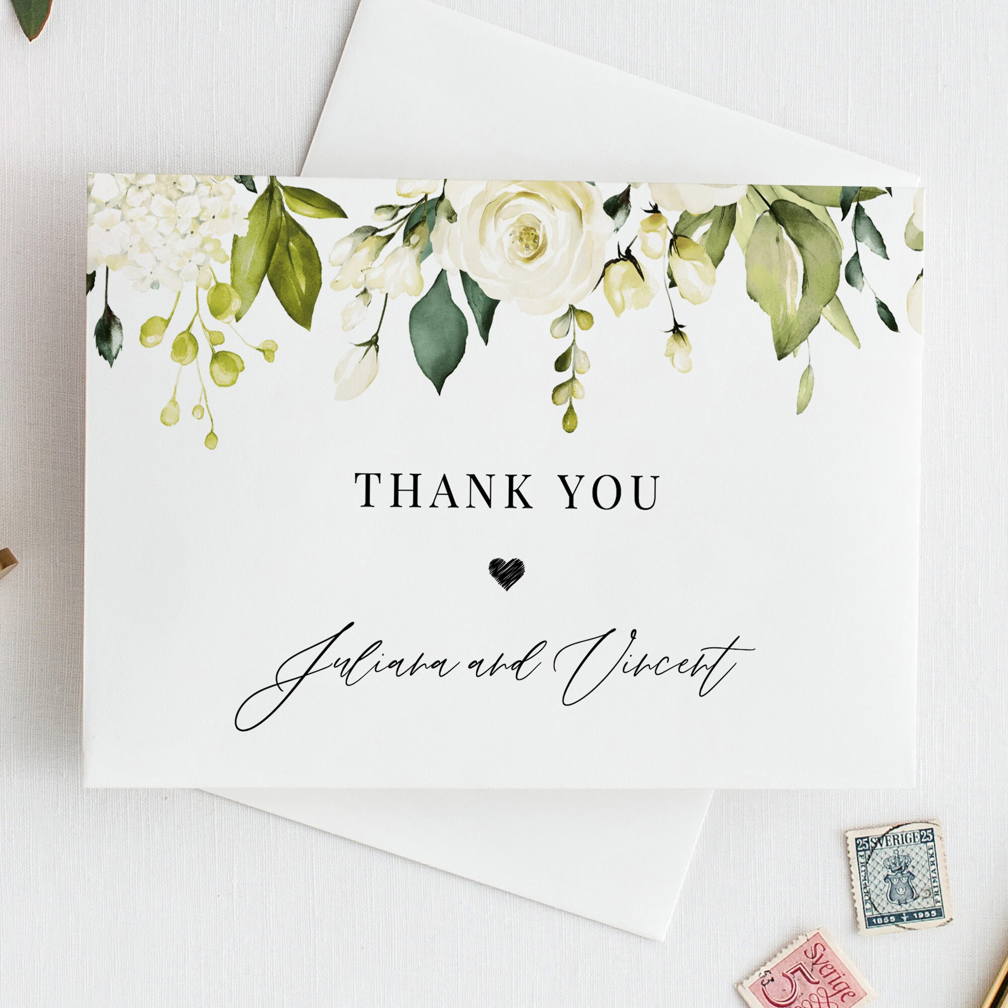 Floral Thank You Card Template Rustic Thank You Note Greenery | Etsy