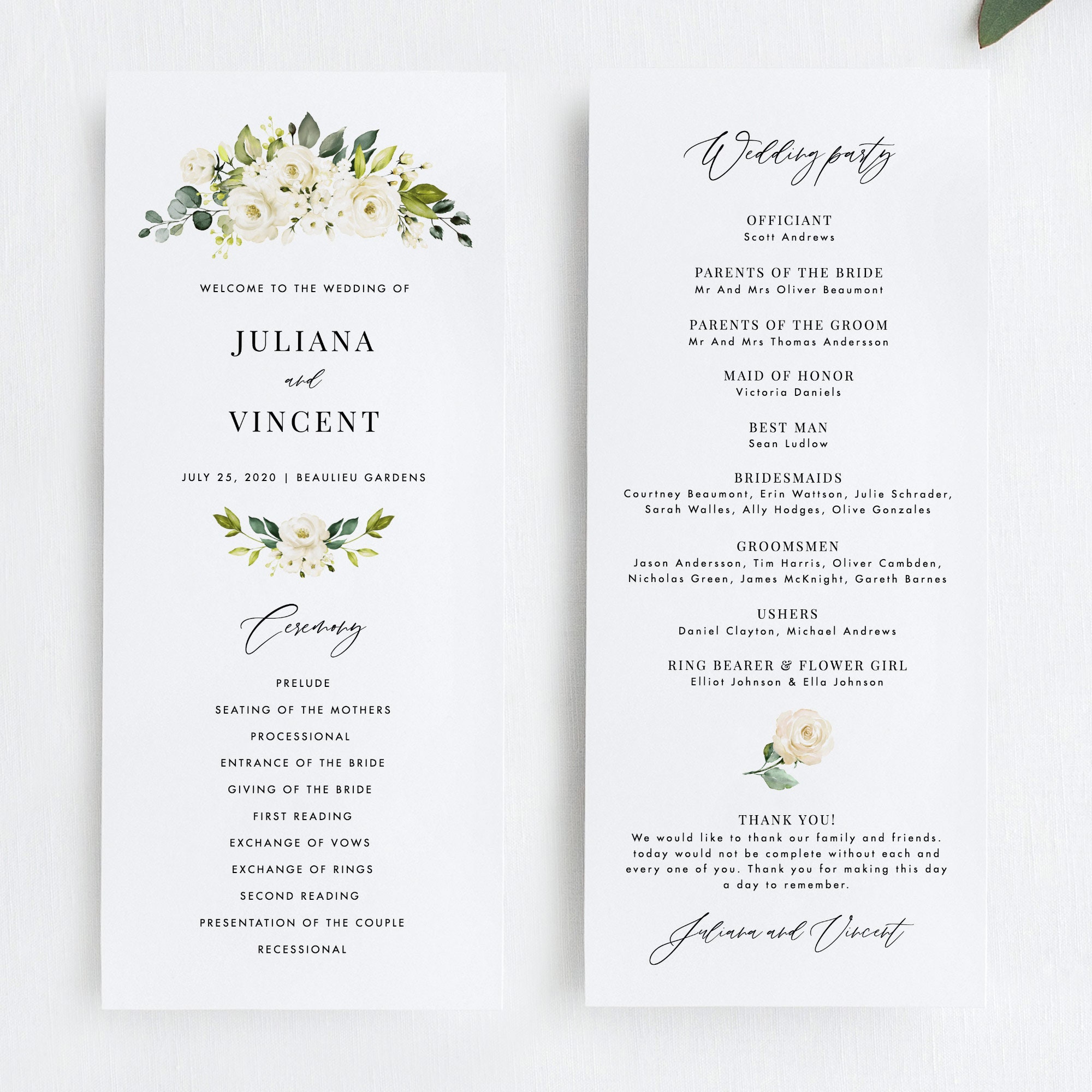 Floral Wedding Ceremony Program Template Rustic Program | Etsy