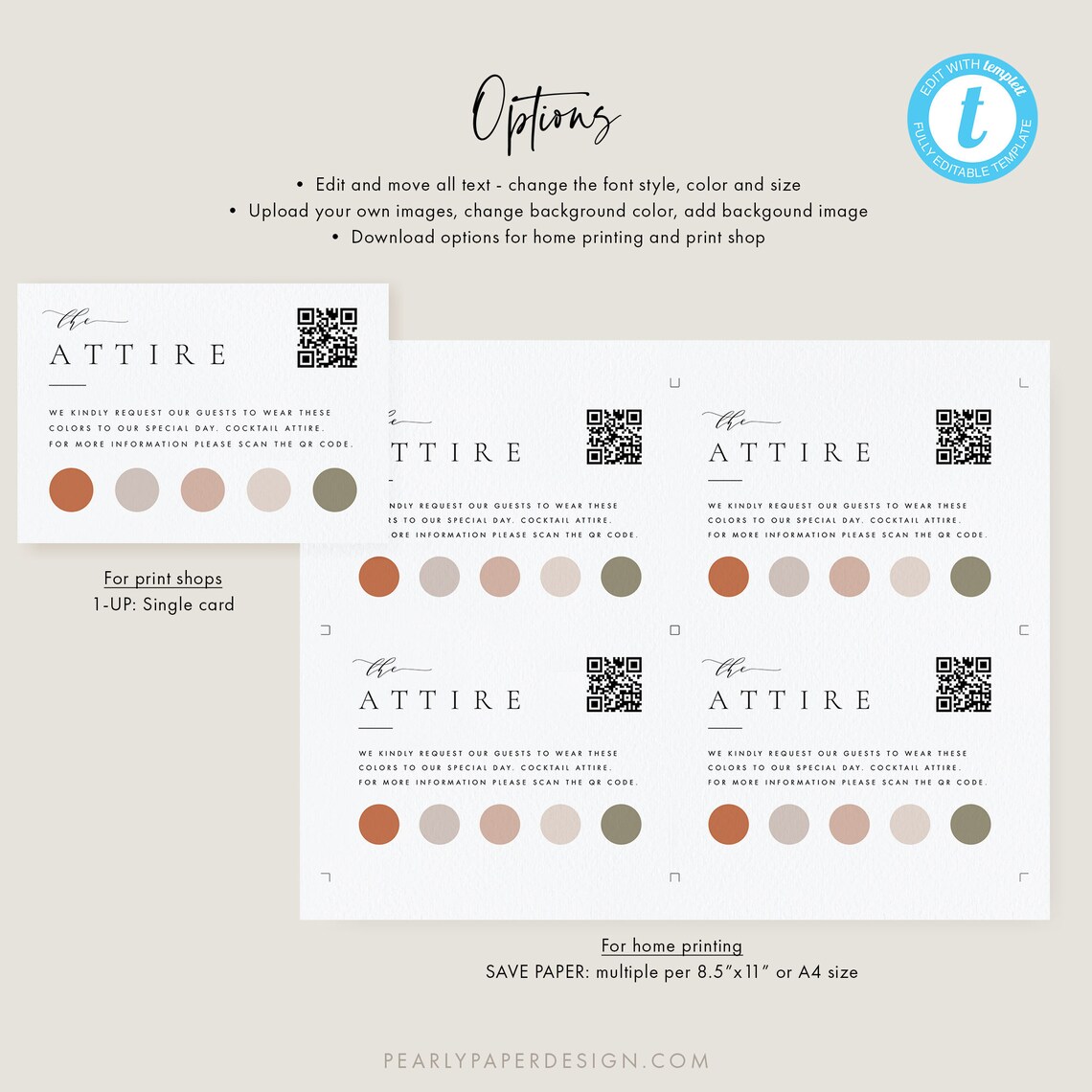 Wedding Attire Card Template Download Guest Dress Code Insert - Etsy