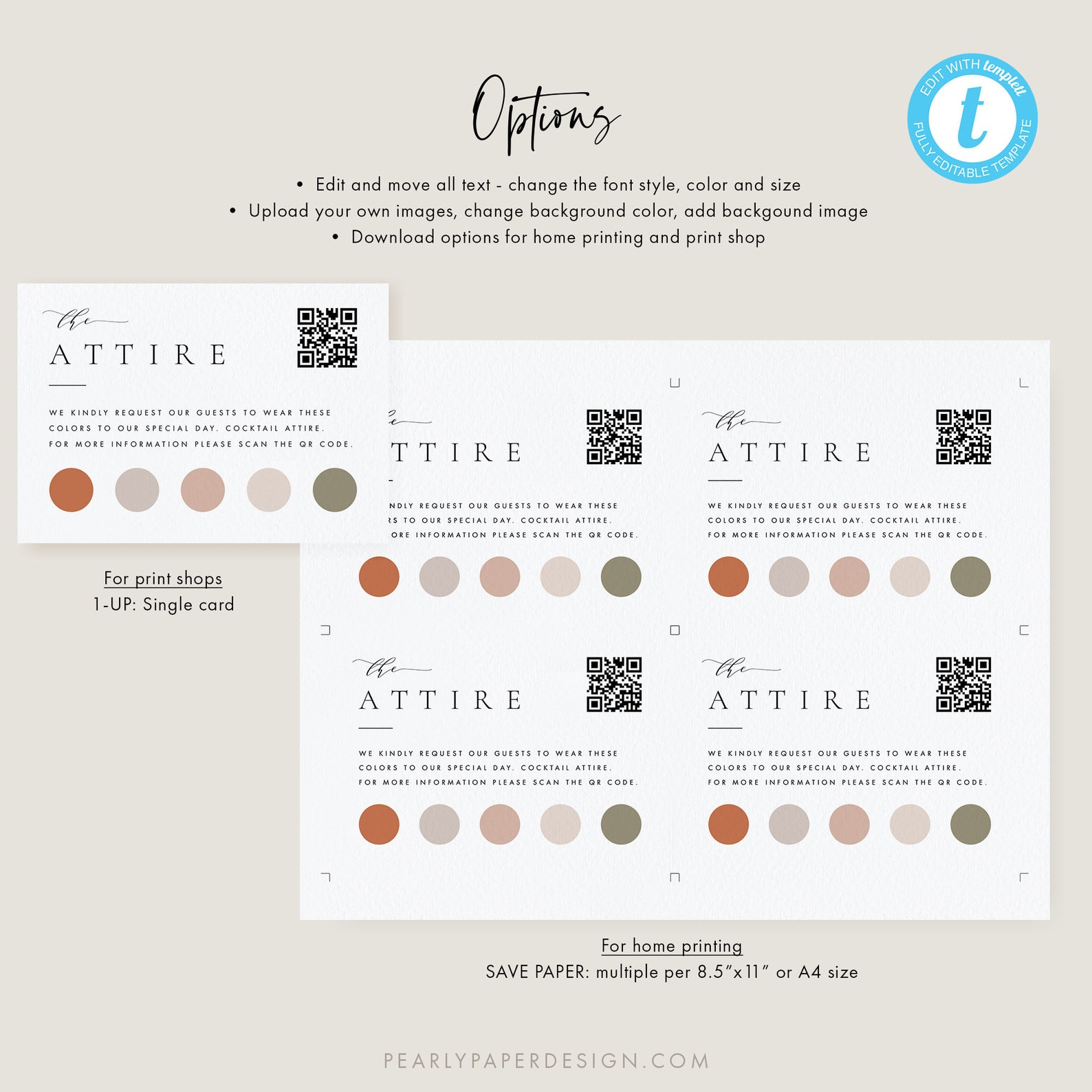 Wedding Attire Card Template Download Guest Dress Code Insert - Etsy