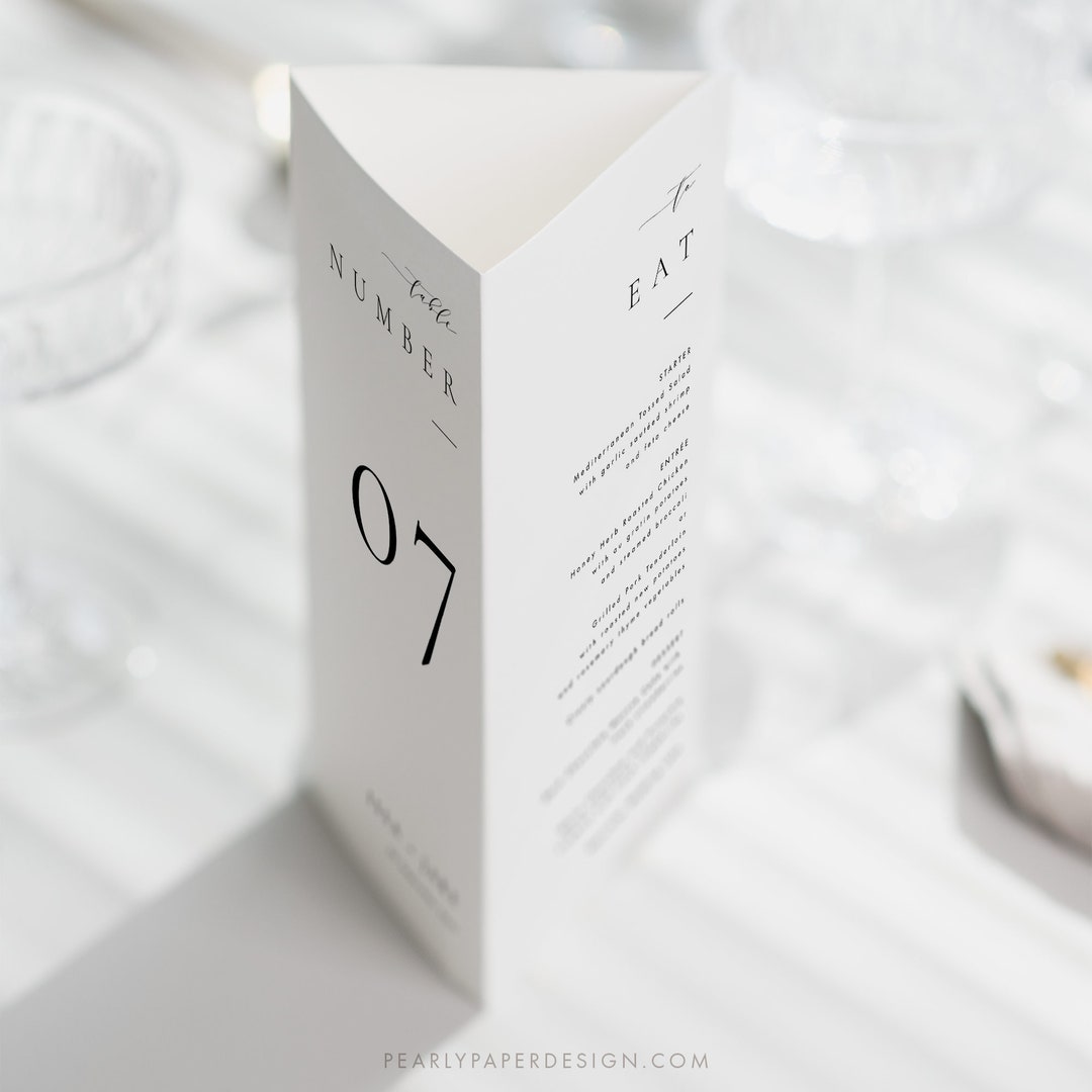 Minimalist Trifold Table Number Template, Editable Wedding Menu ...