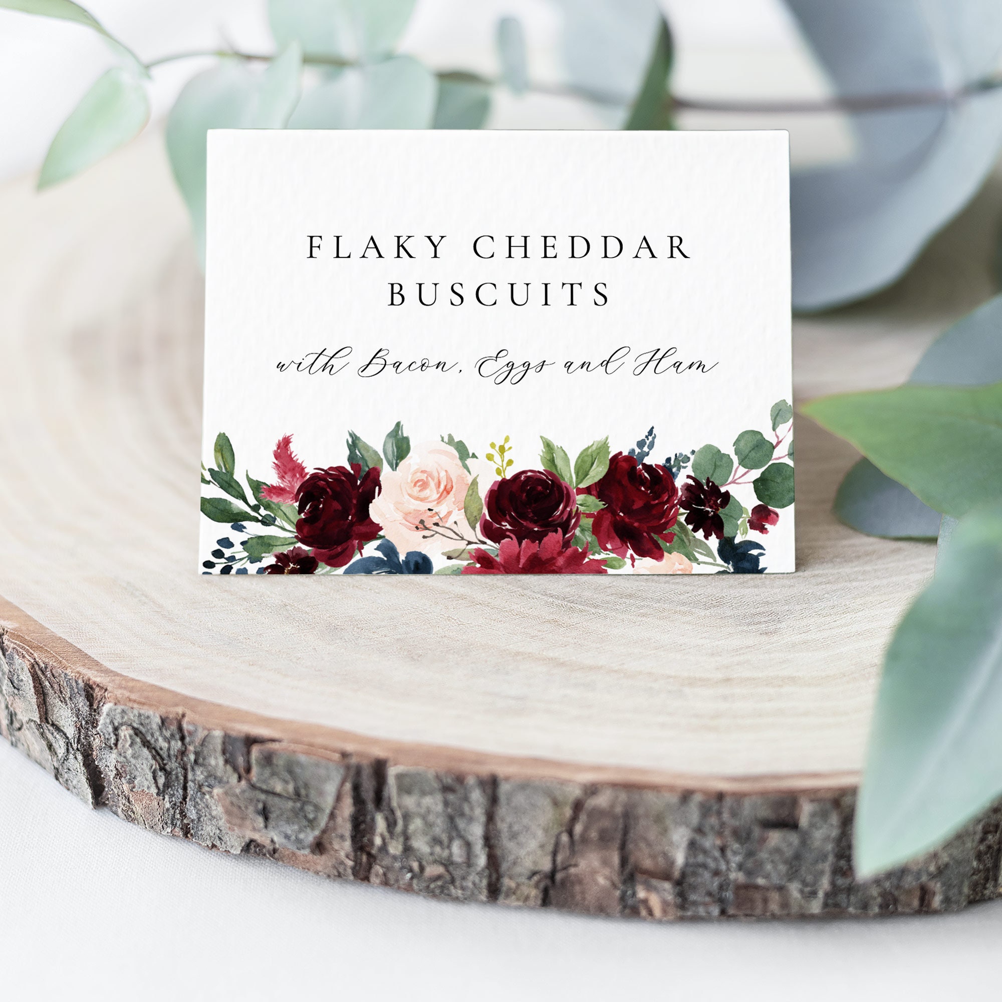 Buffet Card Editable Template Wedding Food Label Burgundy and - Etsy