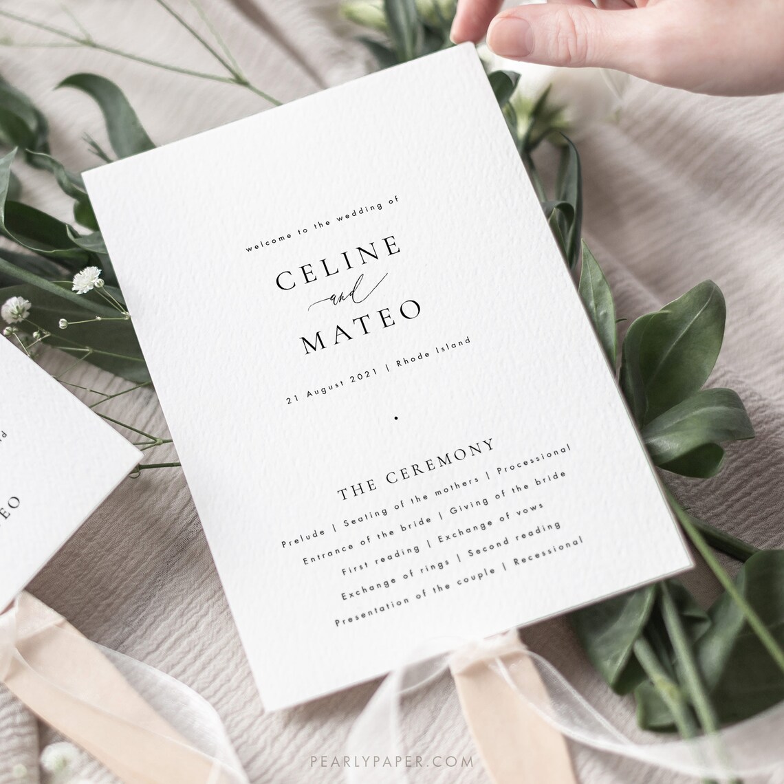 Printable Wedding Ceremony Program Fan Template Simple Modern | Etsy