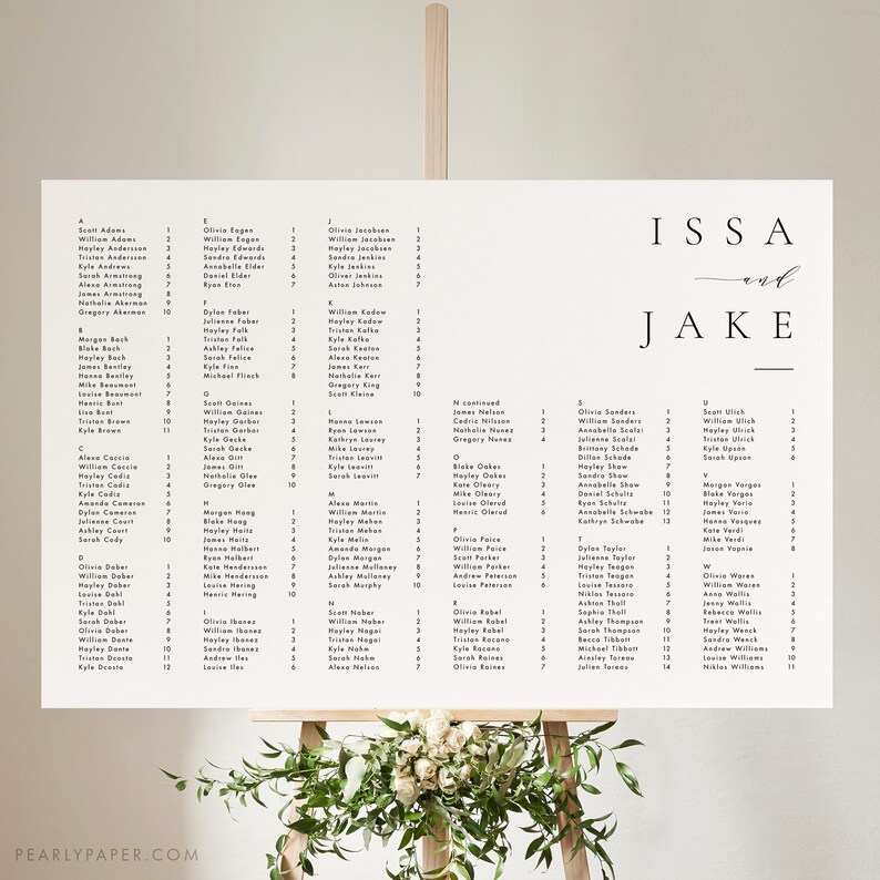 Alphabetical Seating Chart Template Download Minimalist | Etsy