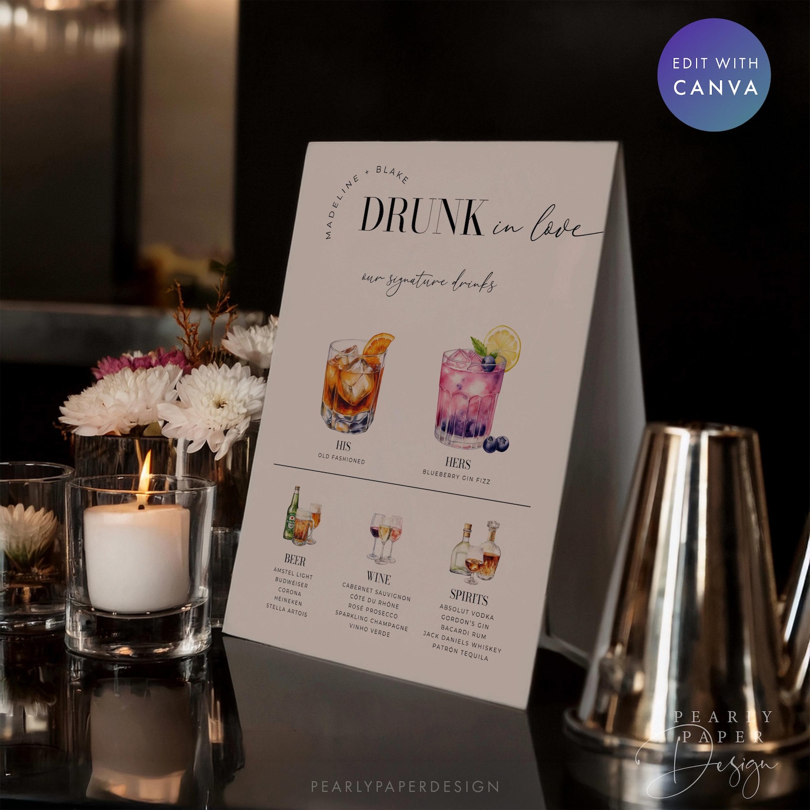 Signature Dinks Menu Sign Template, Wedding Bar Menu, Modern Cocktail ...
