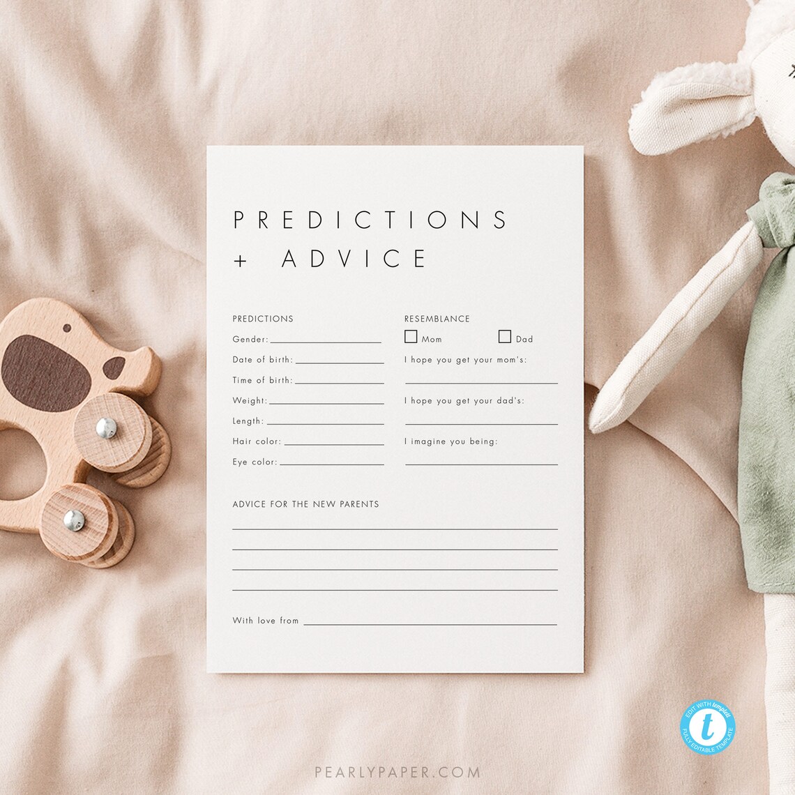 Printable Baby Predictions Card Template Simple Baby Shower - Etsy