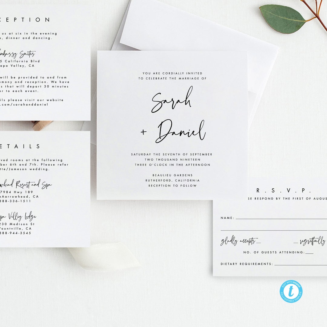 Square Wedding Invitation Template Invitation Set Templett Simple ...