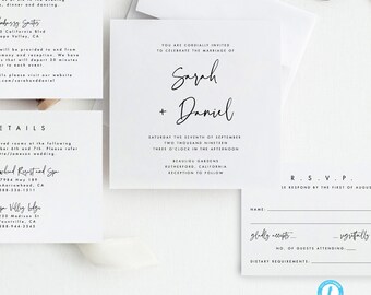 Square Wedding Invitation Template Templett Simple | Etsy