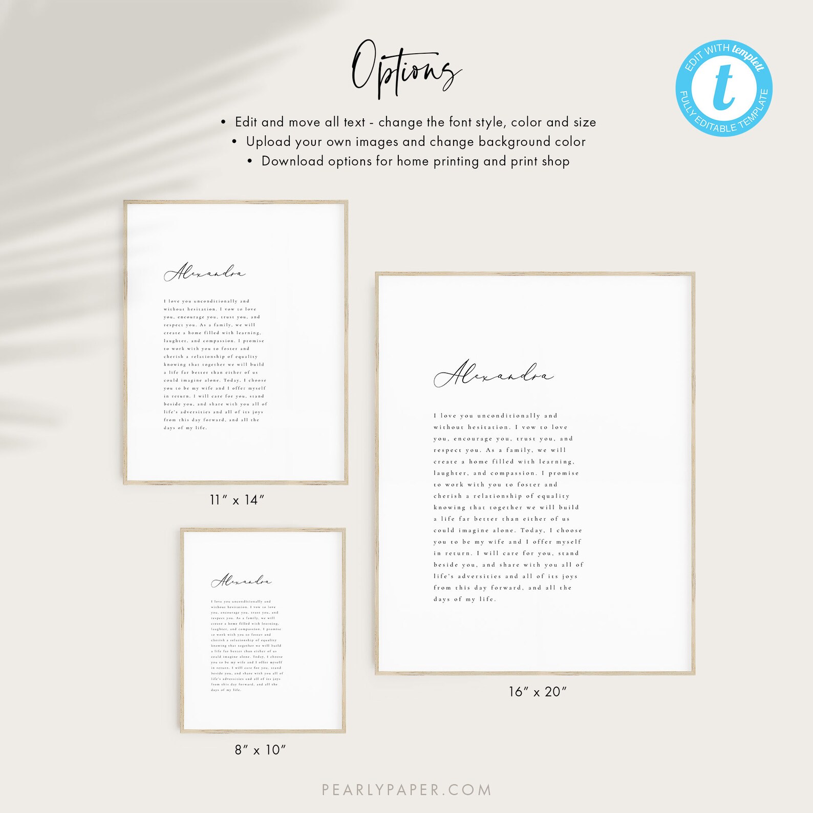Printable Wedding Vows Template Download Simple Vows | Etsy