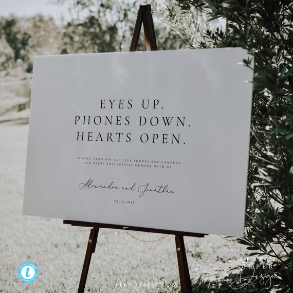 Eyes up Phones Down Heart Open Sign Template Modern Unplugged - Etsy