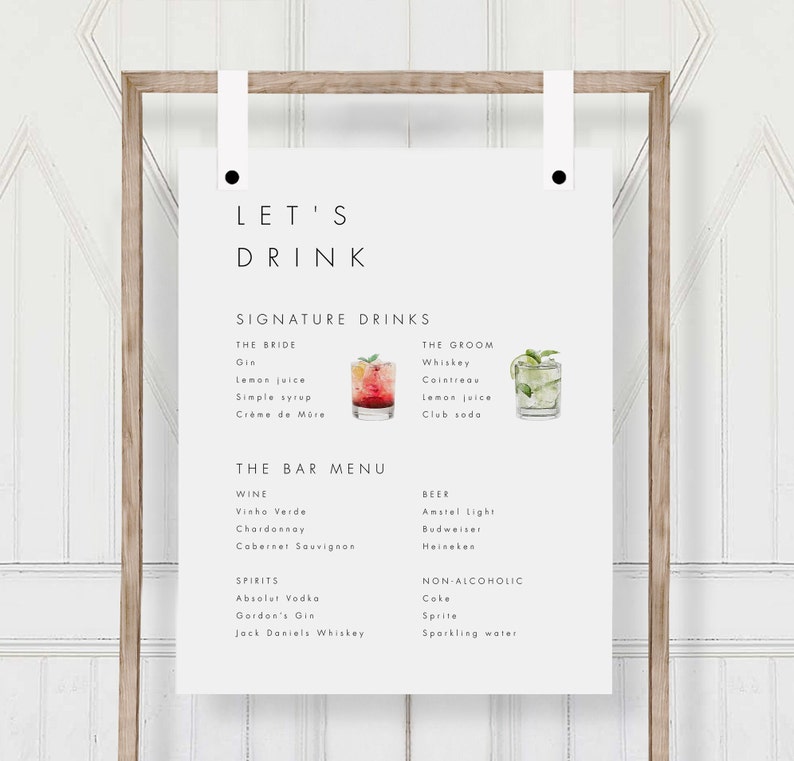 Printable Bar Menu Template Signature Cocktails Sign Download - Etsy