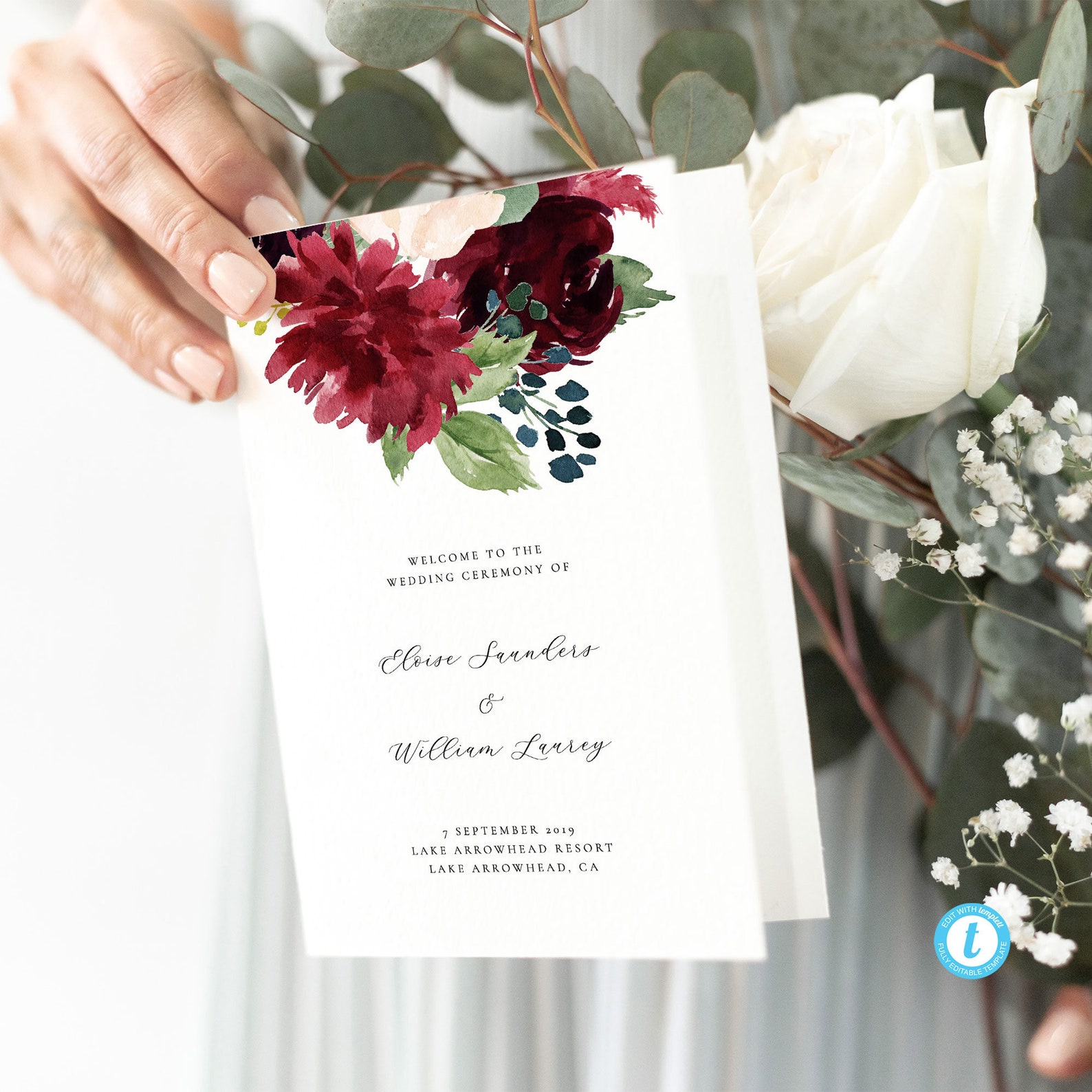 Floral Wedding Program Template Rustic Wedding Ceremony - Etsy