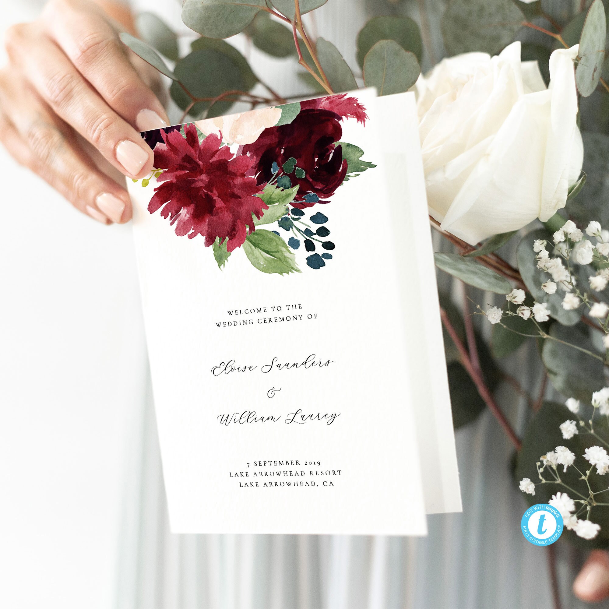 Floral Wedding Program Template Rustic Wedding Ceremony - Etsy