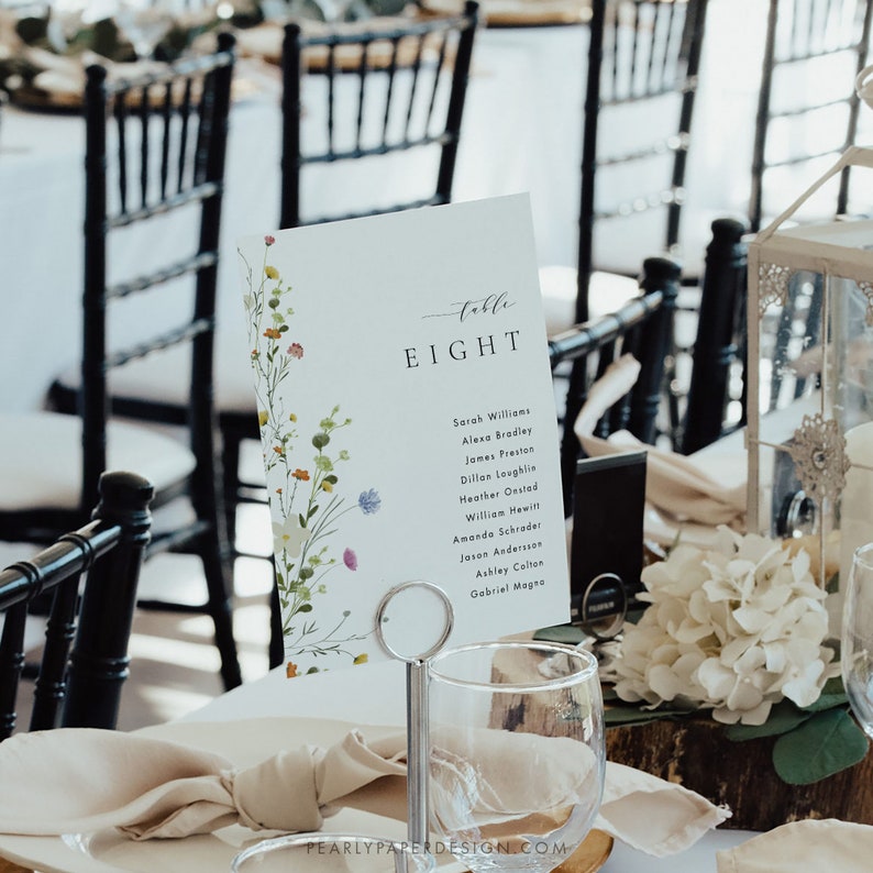 Boho Table Numbers Seating Chart Cards Template, Floral Wedding Seating ...