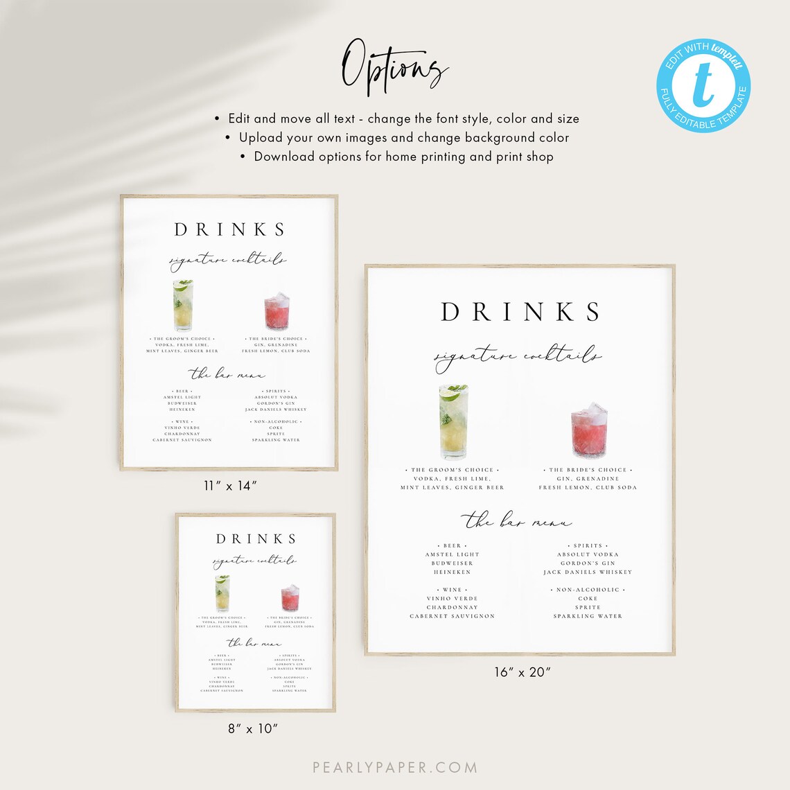 Printable Bar Menu Template Download Signature Cocktails Sign - Etsy