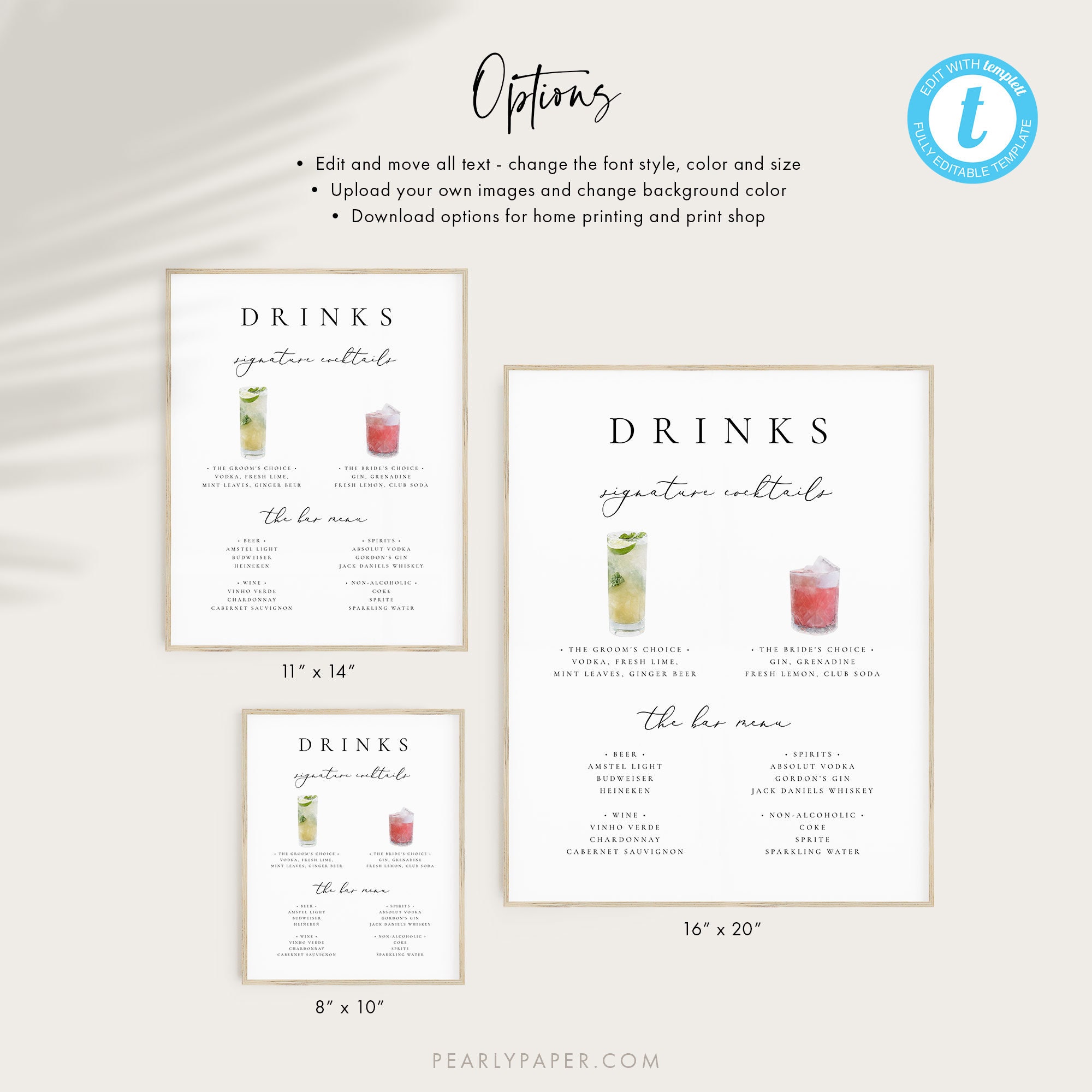 Printable Bar Menu Template Download Signature Cocktails Sign - Etsy Canada