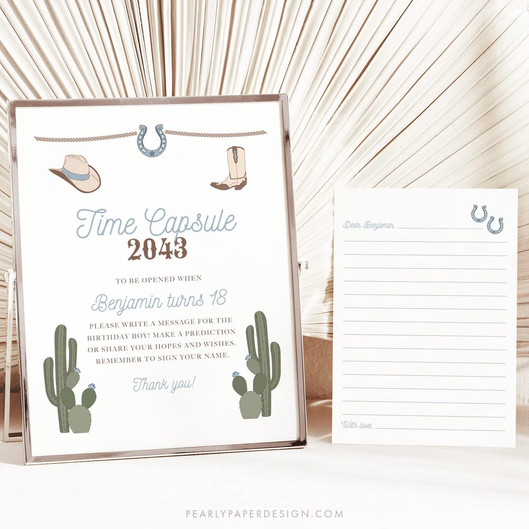 Western Time Capsule Template, First Birthday Time Capsule Sign and ...