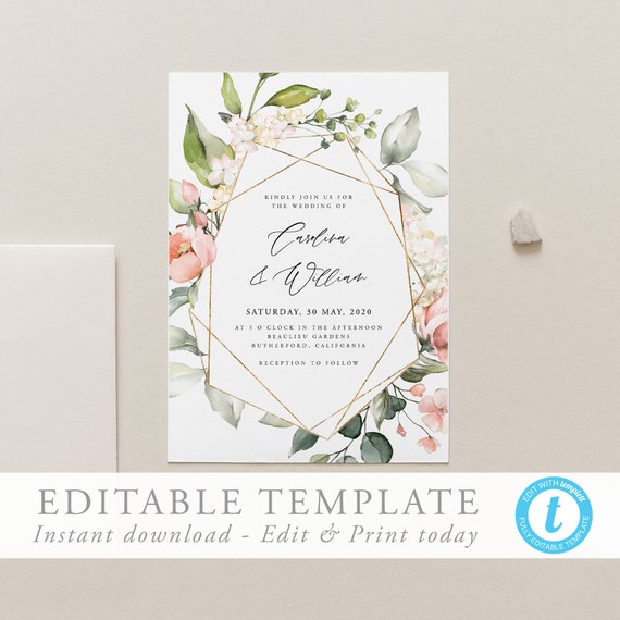 Geometric Wedding Invitation Template Download Wedding Invite - Etsy Sweden