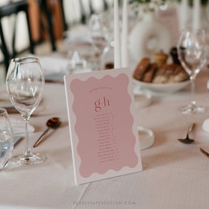 Wave Seating Chart Cards Template, Alphabetical Seating Plan, Retro ...