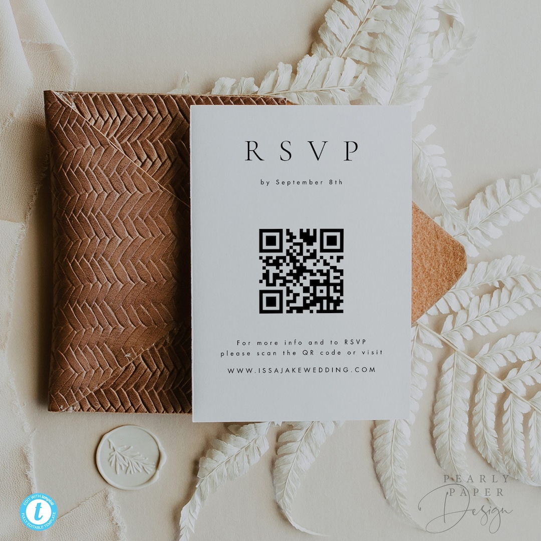 QR Code RSVP Card Template, Minimalist Wedding Response Card, Printable Rsvp, Editable Wedding ...