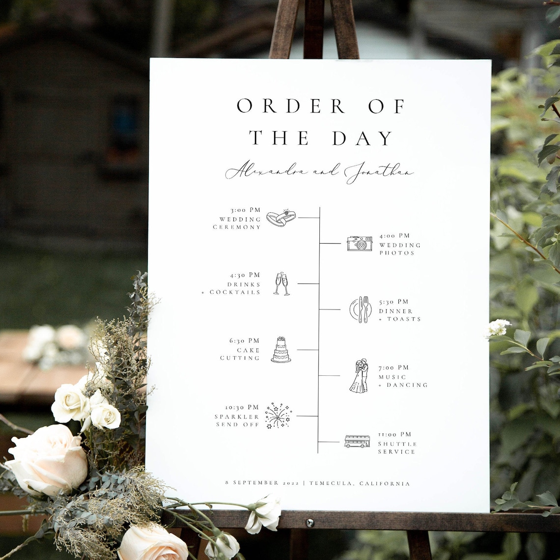 Order of Events Template Wedding Timeline Sign Minimalist Modern Order ...